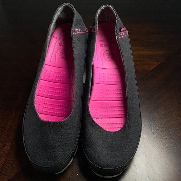 CROCS | Shoes | Crocs Stretch Sole Charcoal Canvas Slipon Flat Loafer ...